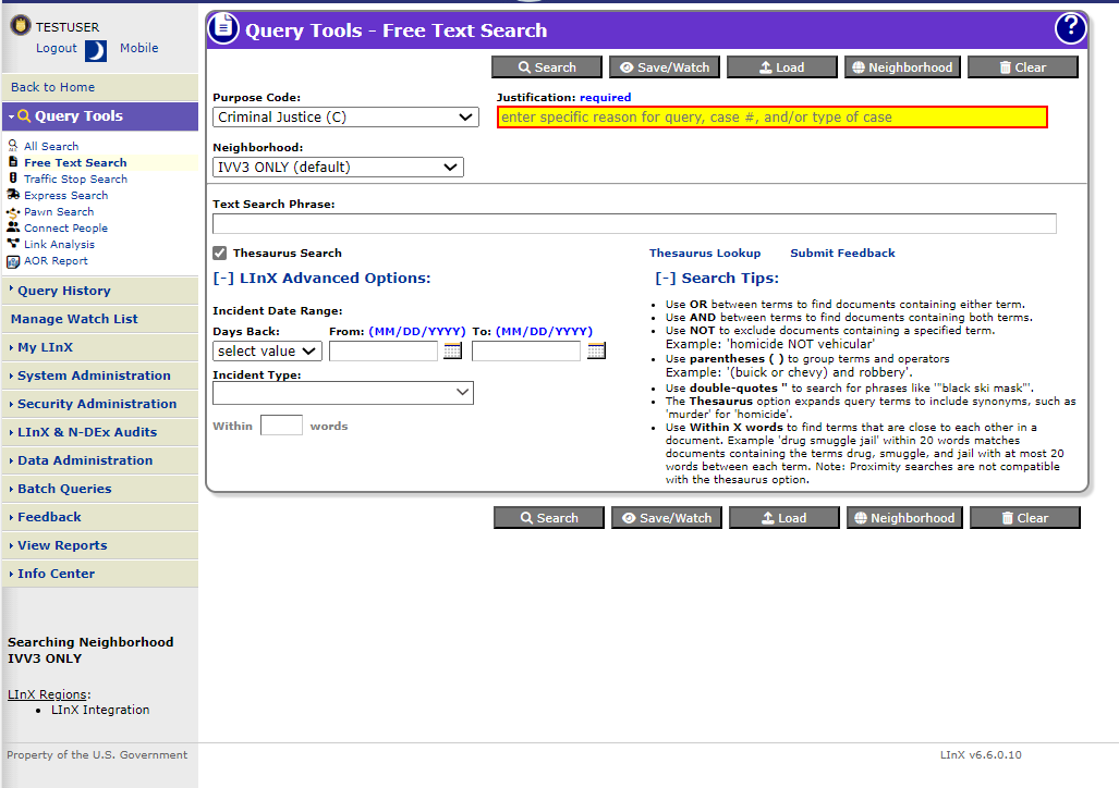 Free Text Search