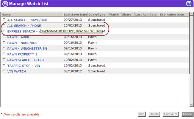 Manage Watch List